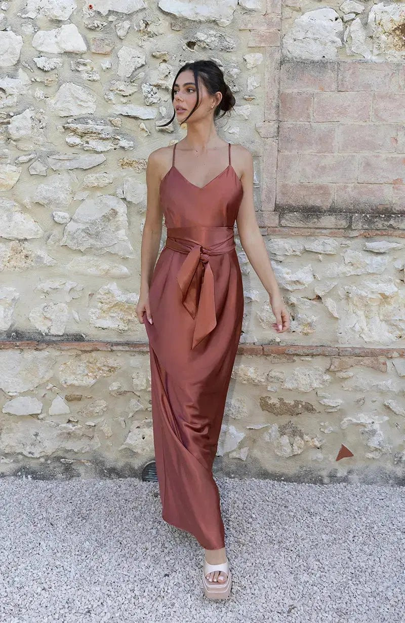 Brooklyn Slip Bridesmaids Dress in Terracotta | Rewritten – Rewritten