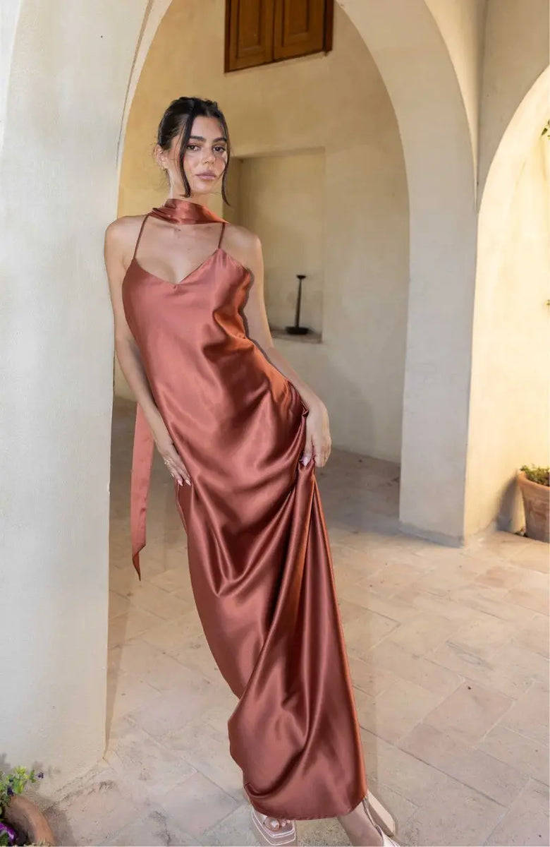 Brooklyn Slip Bridesmaids Dress in Terracotta | Rewritten – Rewritten