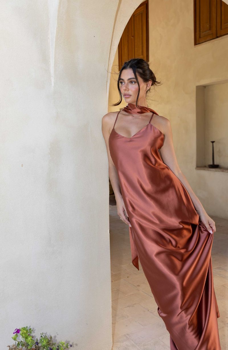 Brooklyn Slip Bridesmaids Dress in Terracotta | Rewritten – Rewritten
