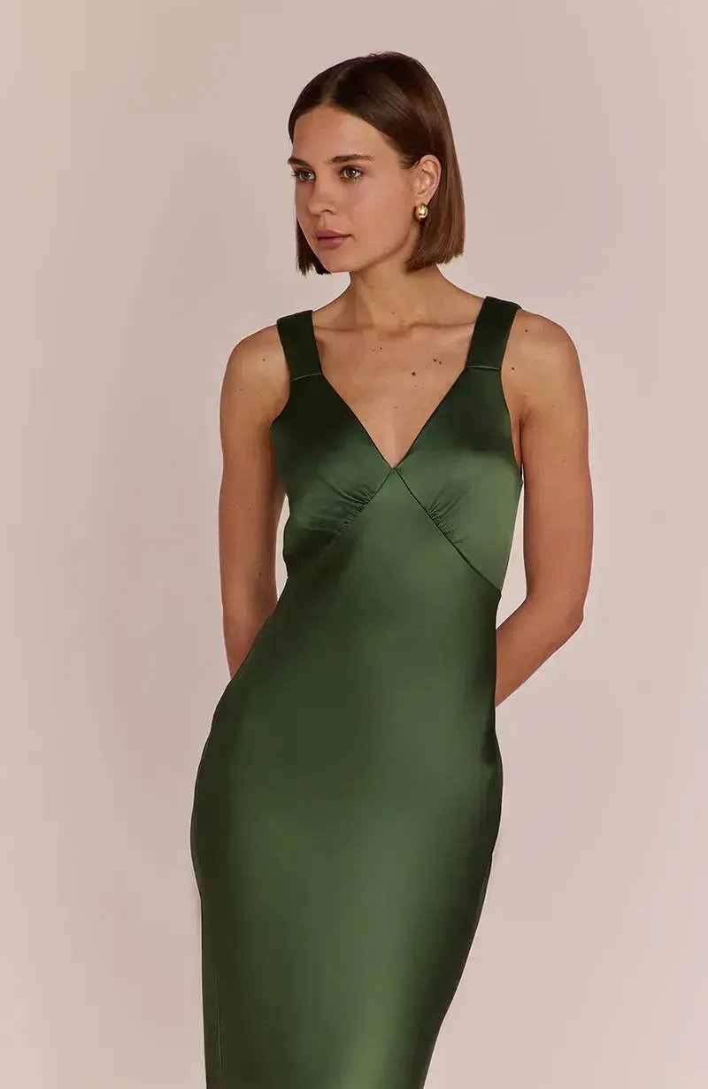 Amelia Olive Green Dress In Satin | Rewritten – Rewritten