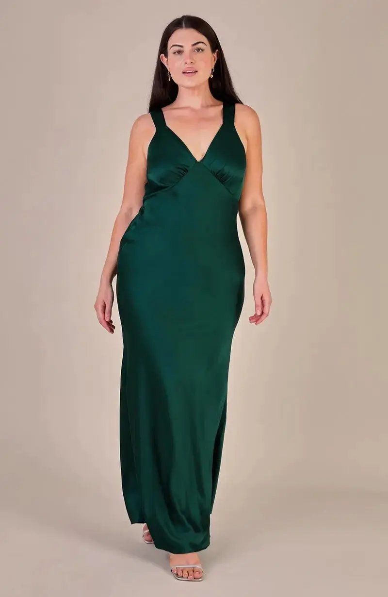 Amelia Forest Green Dress In Satin | Rewritten – Rewritten