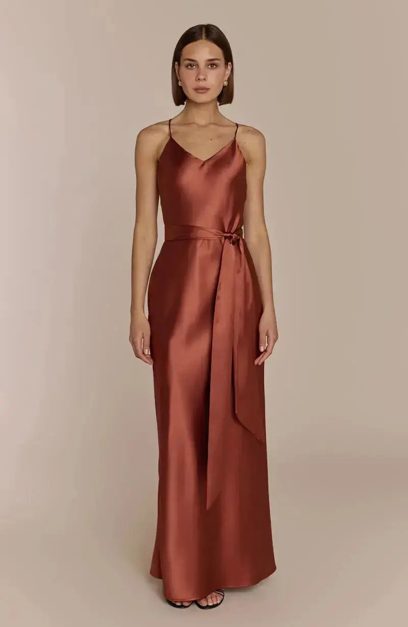 Brooklyn Slip Bridesmaids Dress in Terracotta | Rewritten – Rewritten