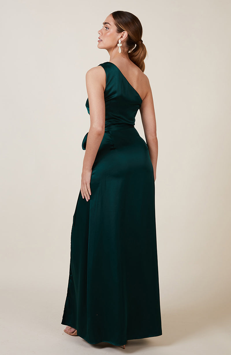One Shoulder Bridesmaids Dress in Forest Green | Rewritten – Rewritten
