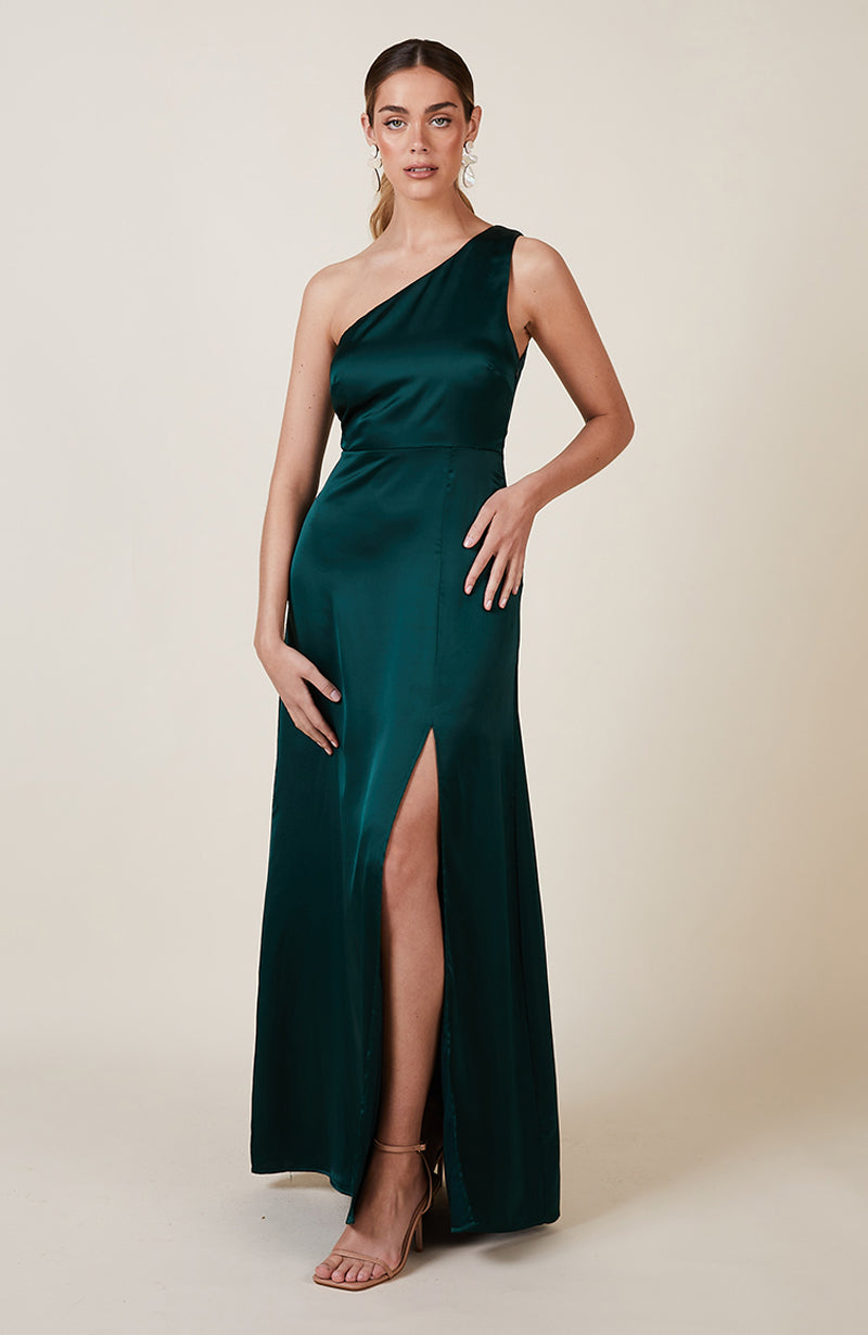 One Shoulder Bridesmaids Dress in Forest Green | Rewritten – Rewritten