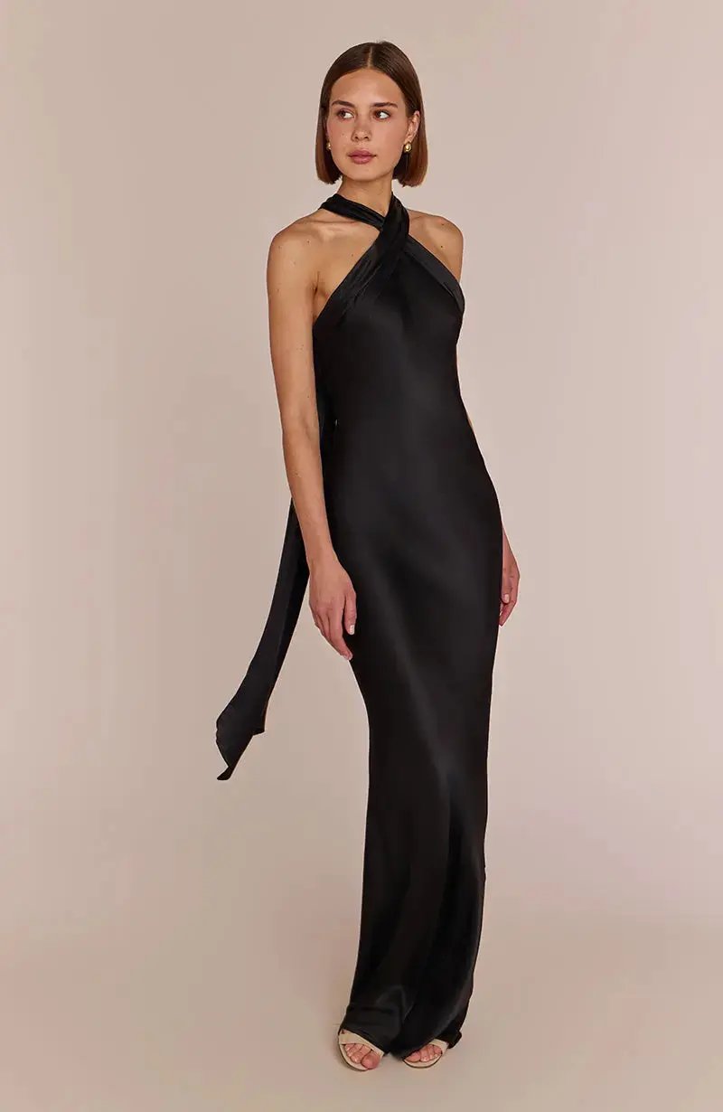 Roma Halterneck Bridesmaids Dress in Black | Rewritten London
