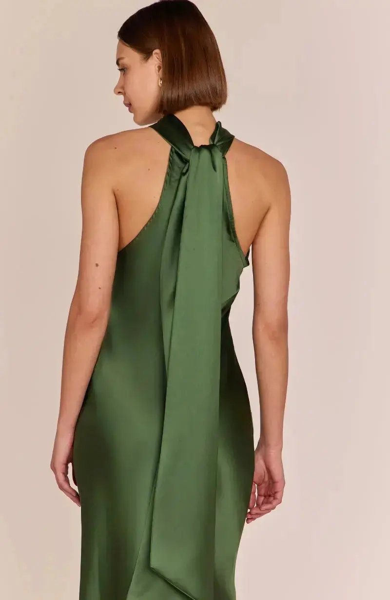 Roma Halterneck Olive Green Bridesmaid Dress | Rewritten London