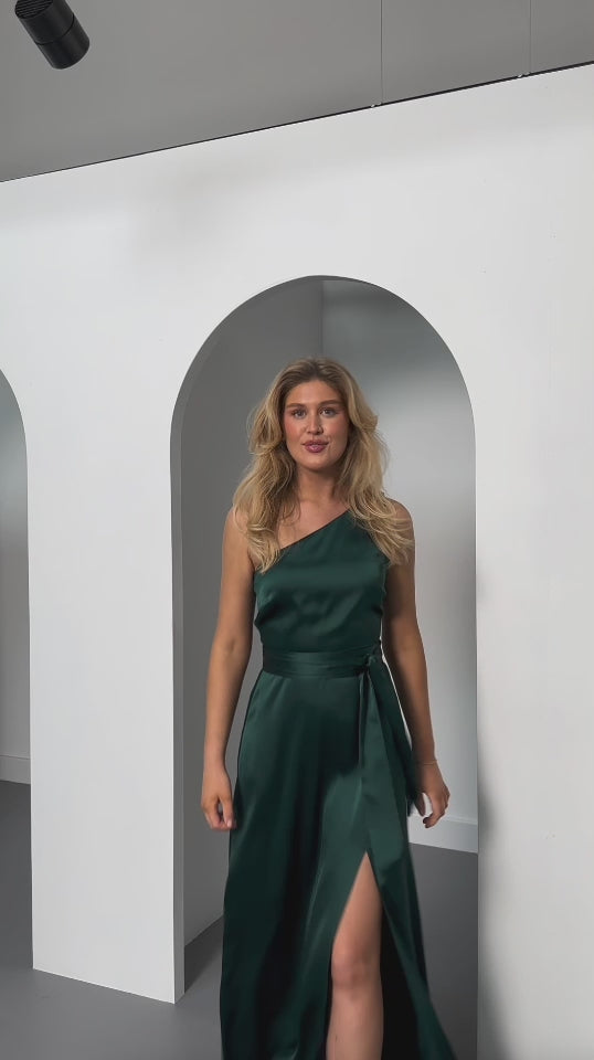 One Shoulder Bridesmaids Dress in Forest Green | Rewritten – Rewritten